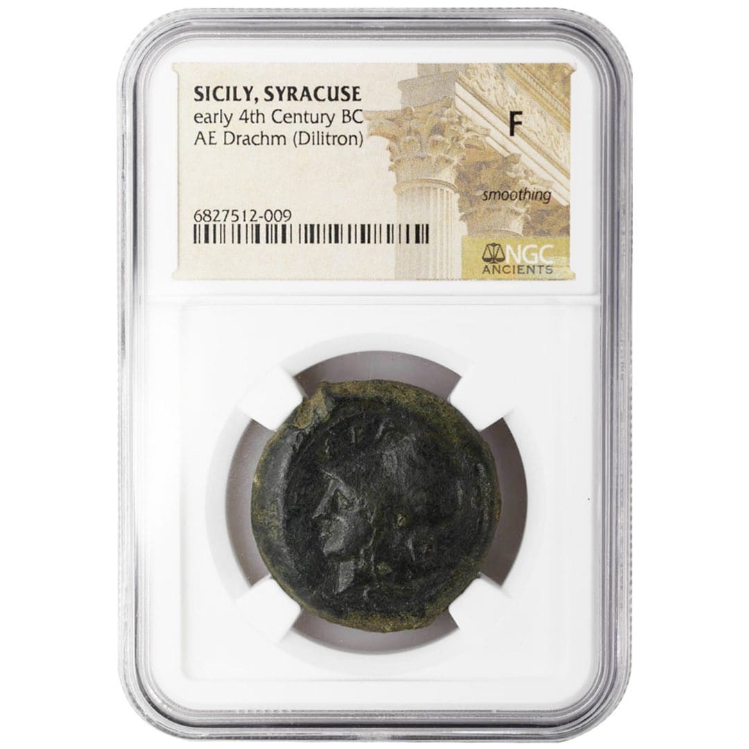 Early 4th Century, SICILY, SYRACUSE AE Drachm (Dilitron), NGC F ...