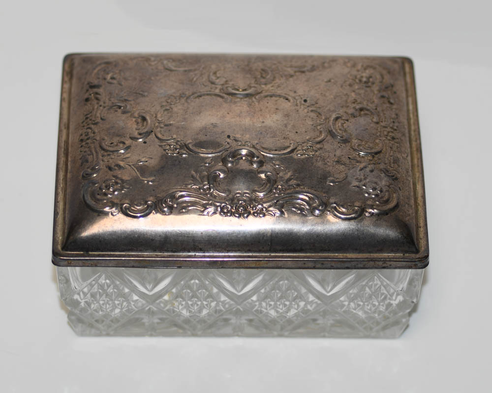 Glass Candy Box w Towle Sterling Silver Lid,1.745ozt - Tangible Investments
