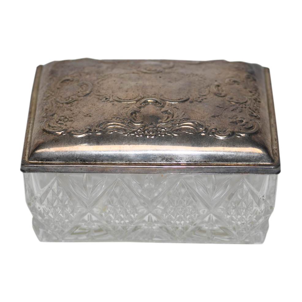 Glass Candy Box w Towle Sterling Silver Lid,1.745ozt - Tangible Investments