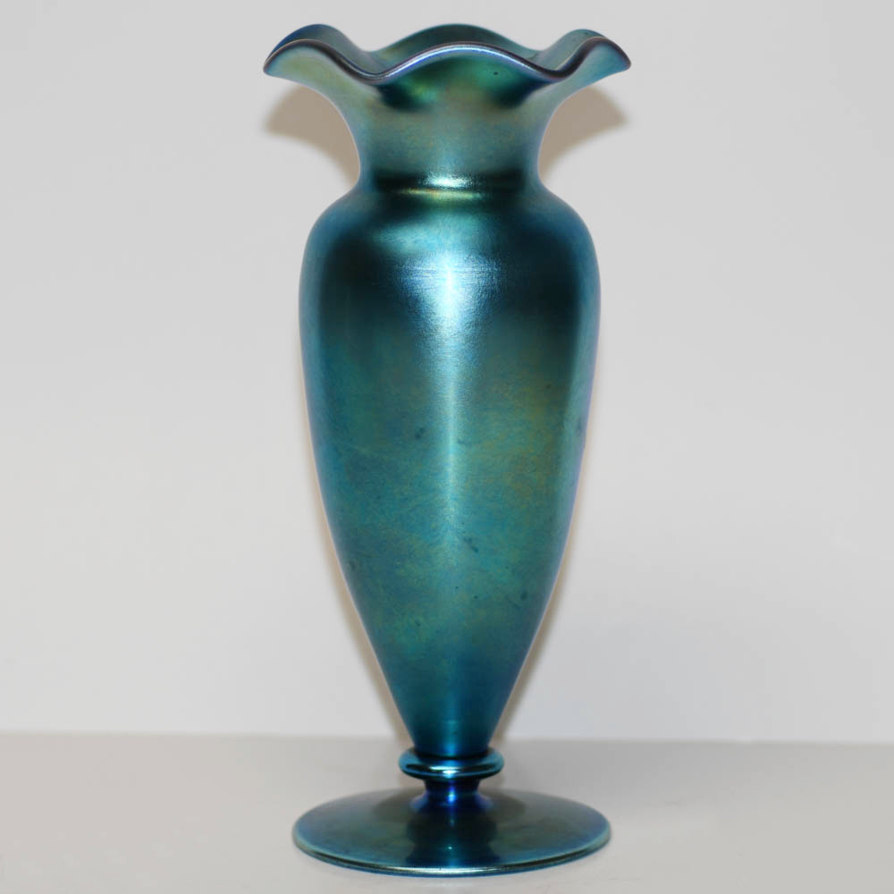 Steuben Blue Aurene Glass Pinch Rim Vase | Tangible Investments