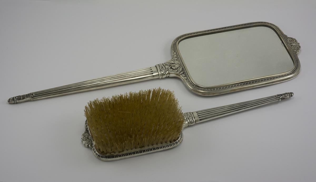 Superb Victorian Sterling Silver Mirror & Brush Set by International ...